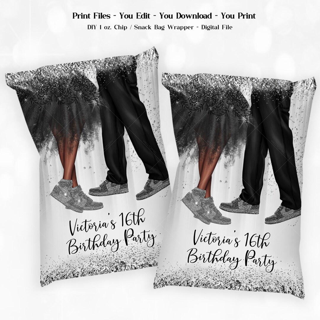 Sneaker Party Chip Bag Wrapper, Black Silver Sneaker Ball, Black ...