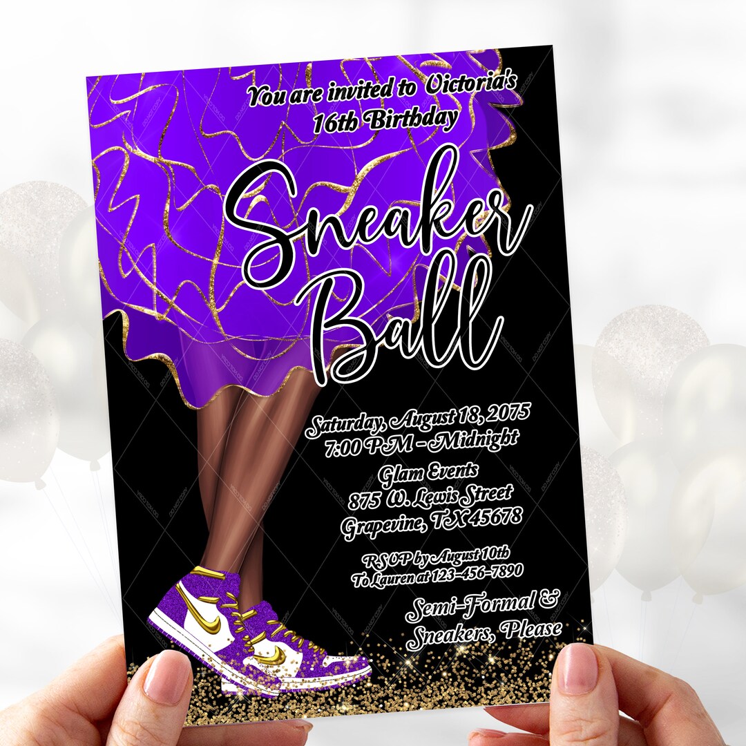 Purple Gold Sneaker Ball Invitations, Sneaker Ball Invitation, Sneaker ...