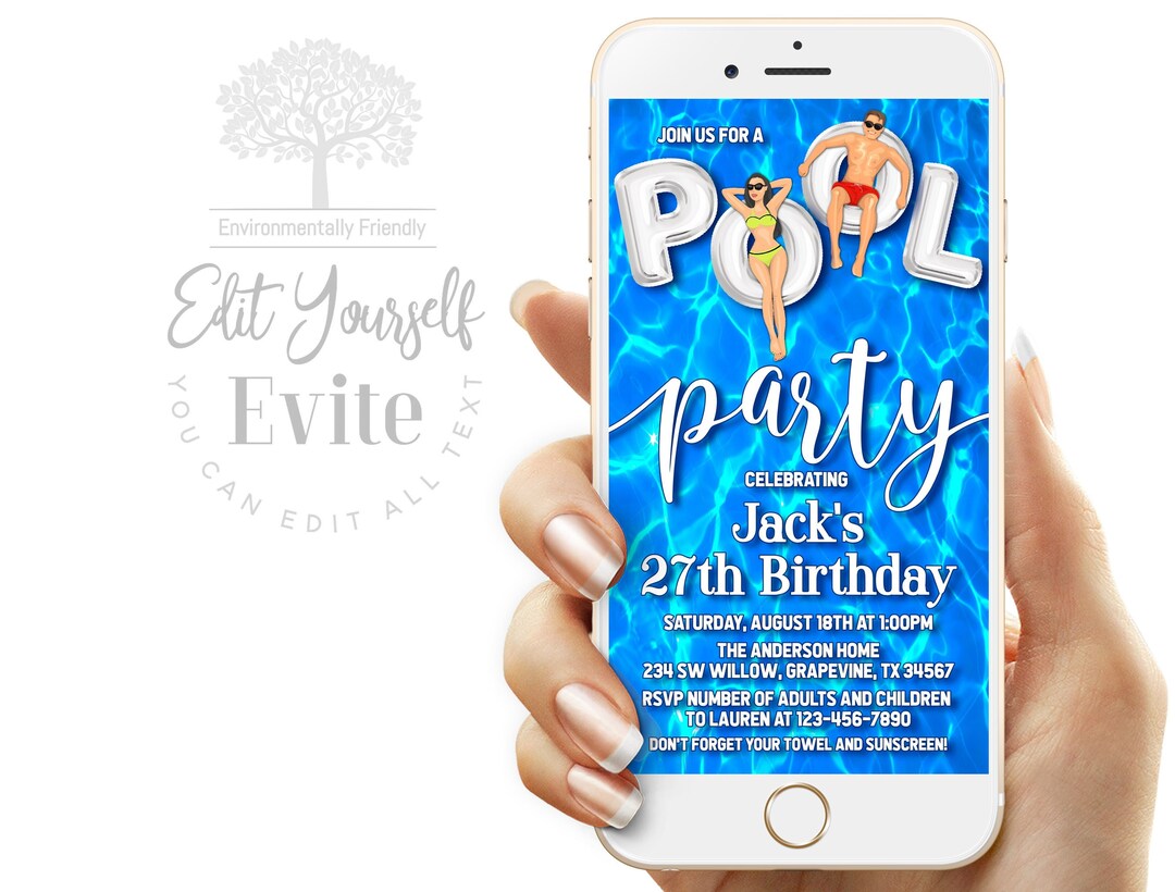 Pool Party Invitations,adult Pool Party Invitations,pool Birthday Party ...
