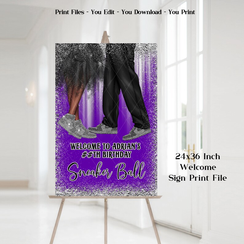 Purple Silver Sneaker Ball Welcome Sign (digital Download) - Etsy