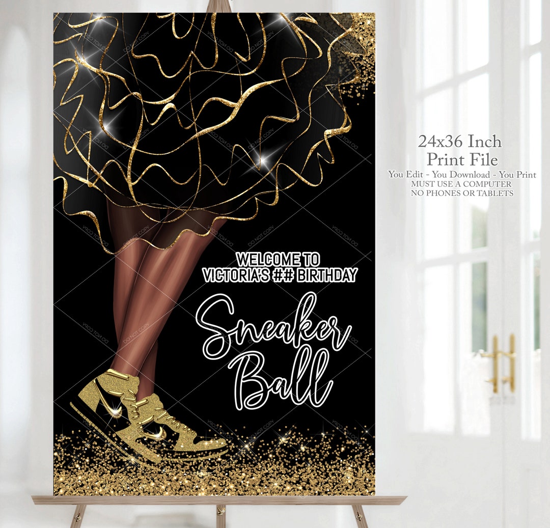 Black & Gold Sneaker Ball Welcome Sign: Birthday Party Decor (digital ...