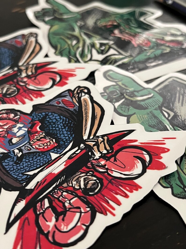 Hand Cut Stickers and Magnets Superhero Zombies Digitally Illustrated ...