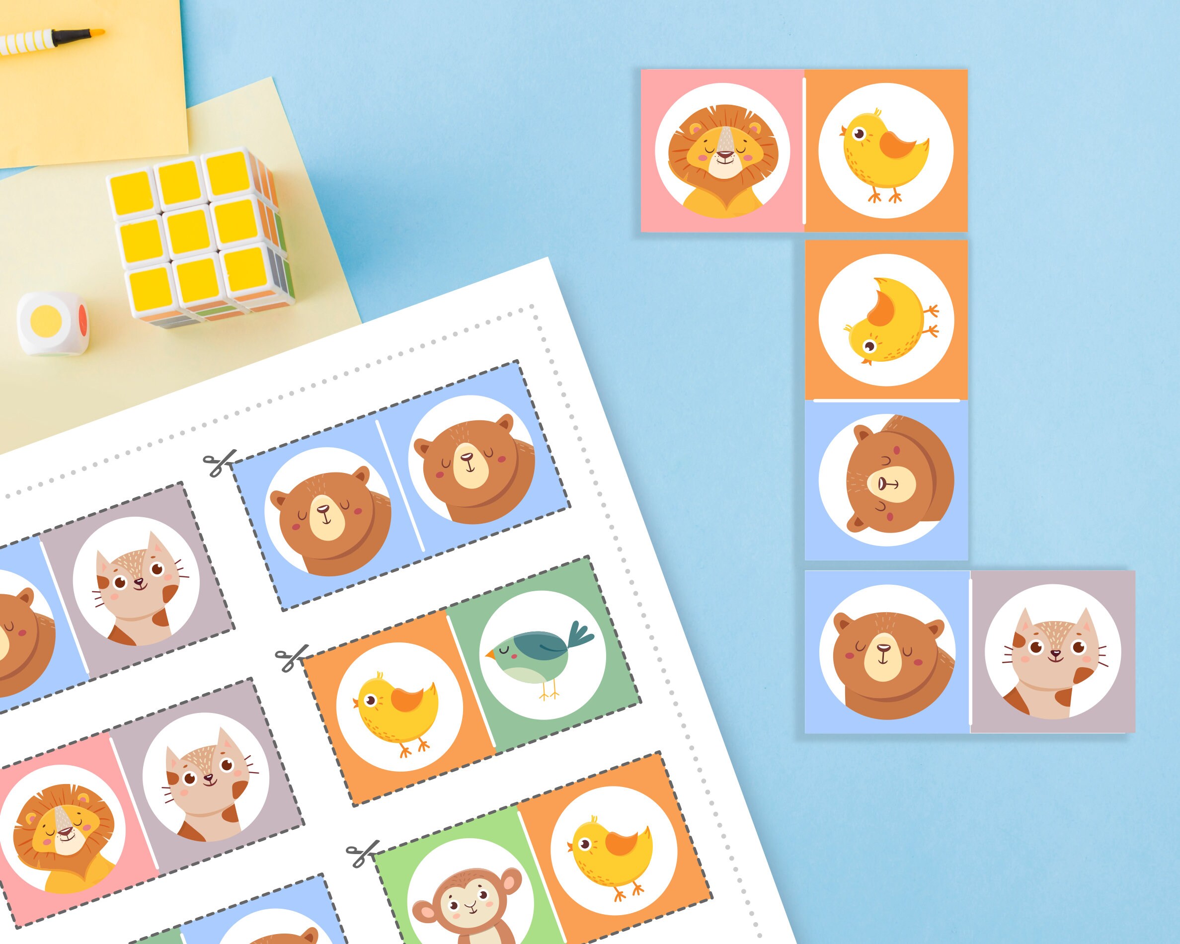 Dominoes, Domino Worksheets, Dominoes for Kids, Animal Dominoes - Etsy