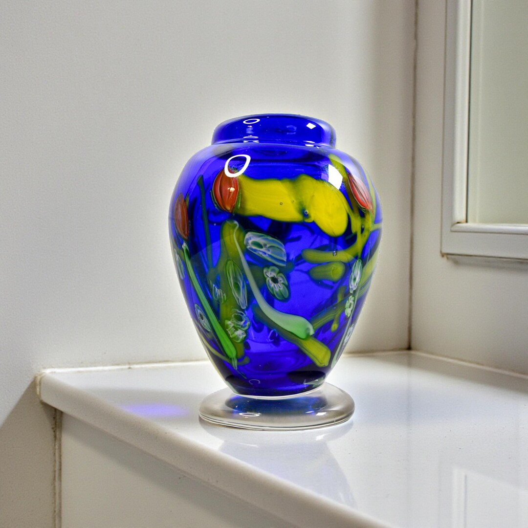 Kusak Art Crystal Cobalt Blue Vase – Hand-blown Glass With Cased ...