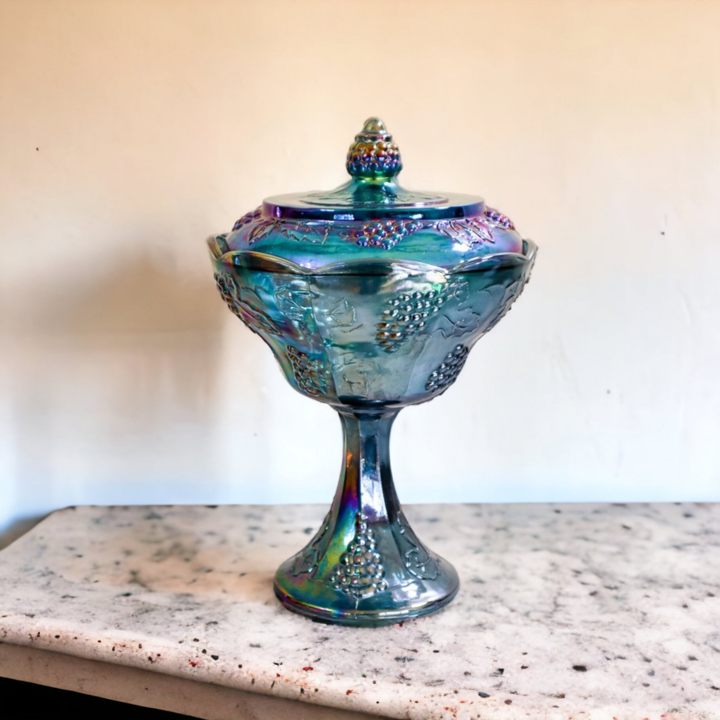 Carnival Glass Candy Dish With Lid