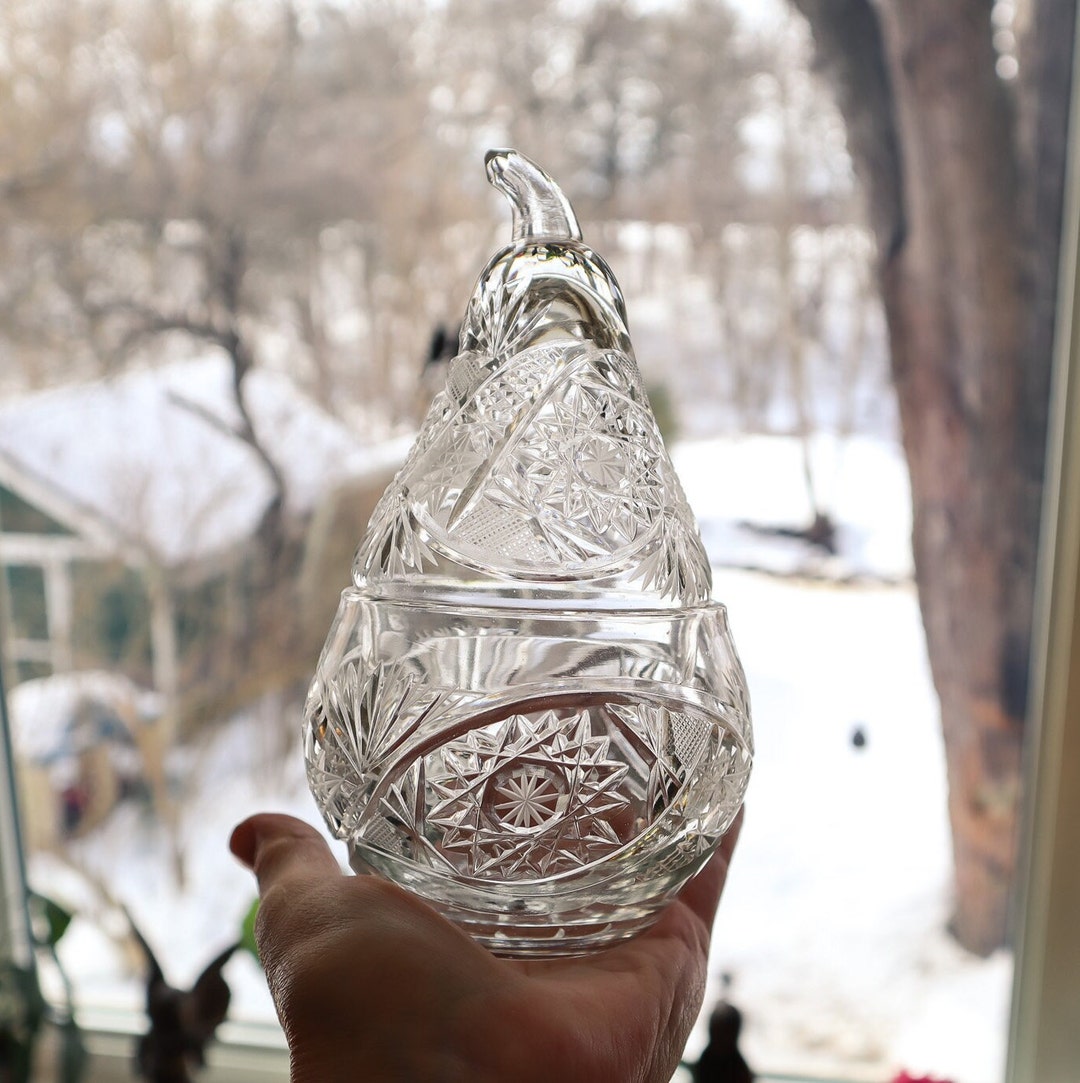 Vintage Hobstar Starburst Crystal Pear Shaped Jar Apothecary Jar With ...