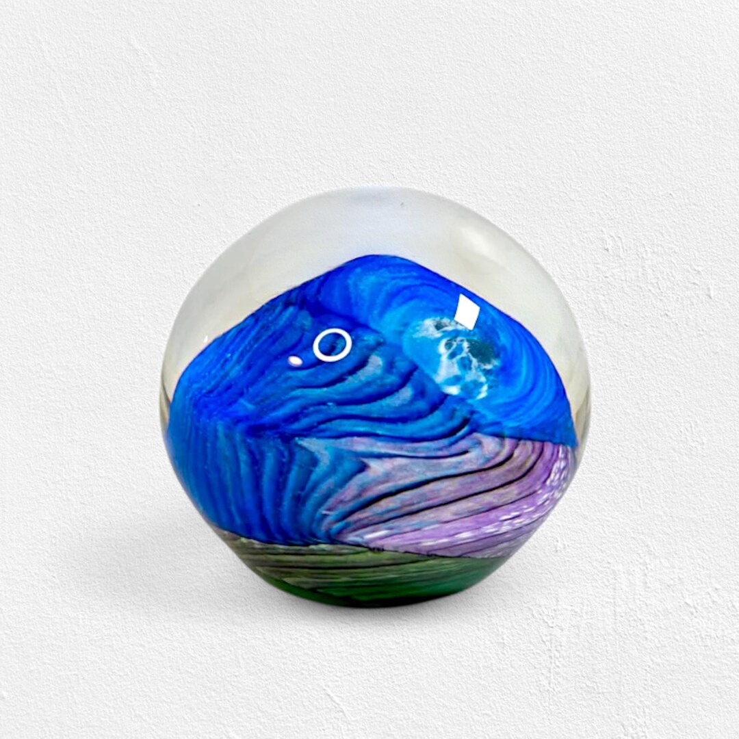 Art Glass Paperweight Blue Mountain Blown Glass Paper Weight Artist ...