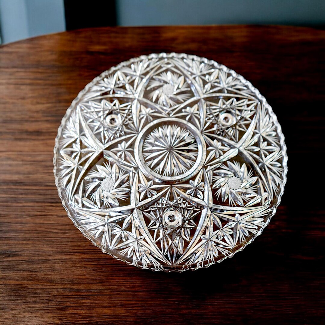 Vintage Crystal Tray, Large Round Pinwheel Crystal Glass Vanity Tray - Etsy