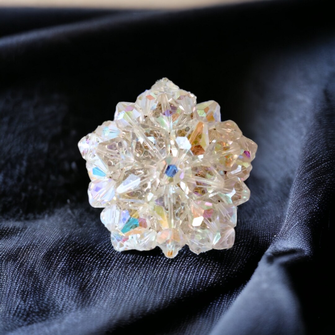 Vintage Crystal Bead Brooch Mid Century Czech Aurora Borealis Pin - Etsy