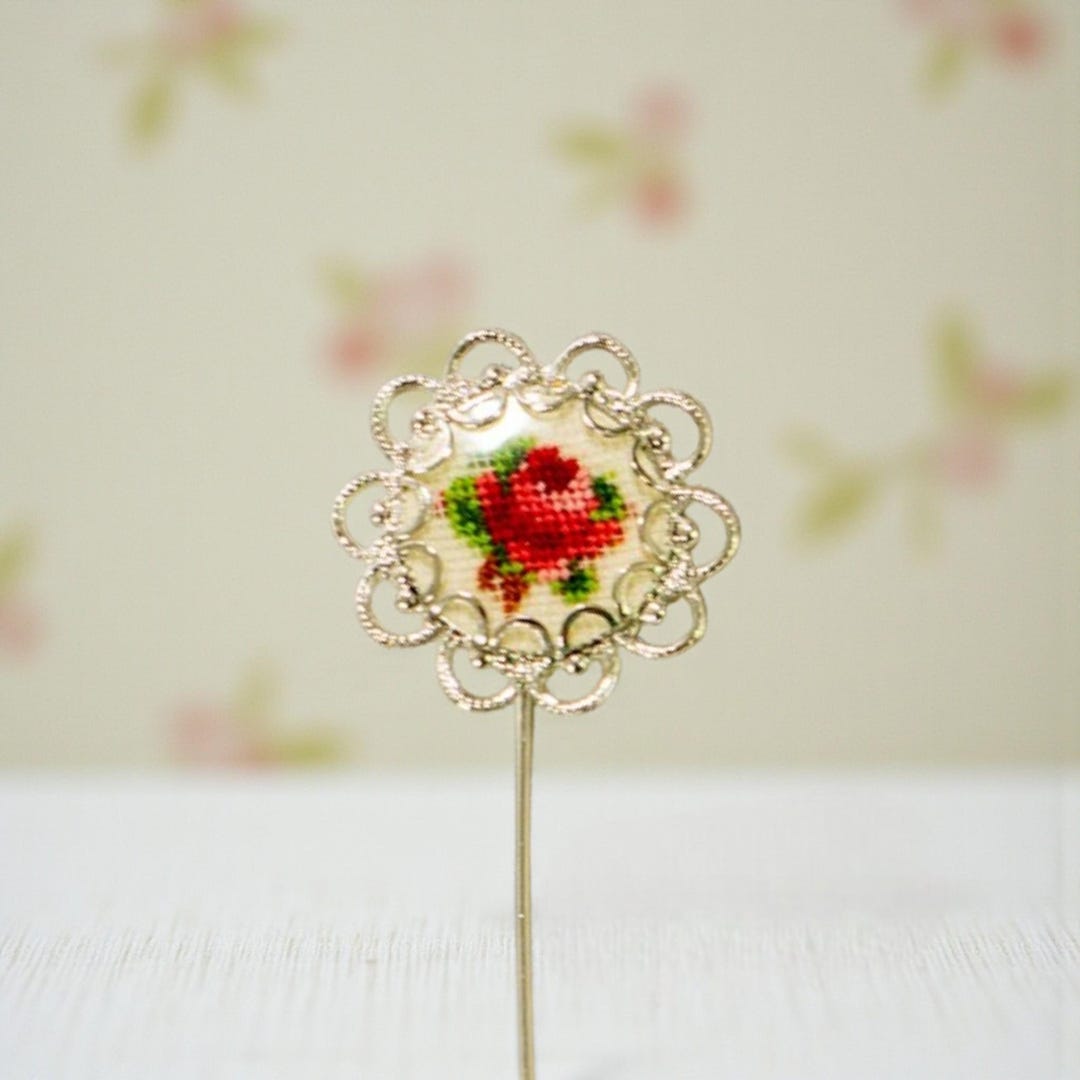 Vintage Petit Point Rose Stickpin – Silver-tone Filigree Lapel Pin - Etsy