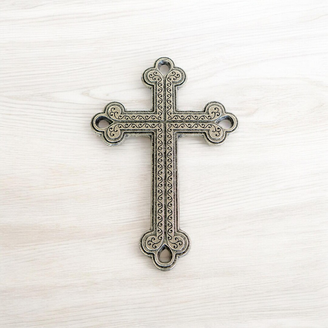 Vintage Ornate Cross Wall Hanging – Decorative Silver Tone Scroll ...