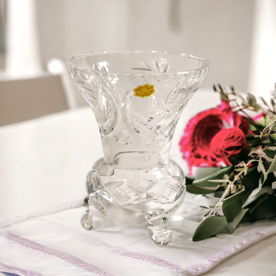 Vintage Pinwheel Crystal Vase Cut and Etched Crystal Starburst - Etsy