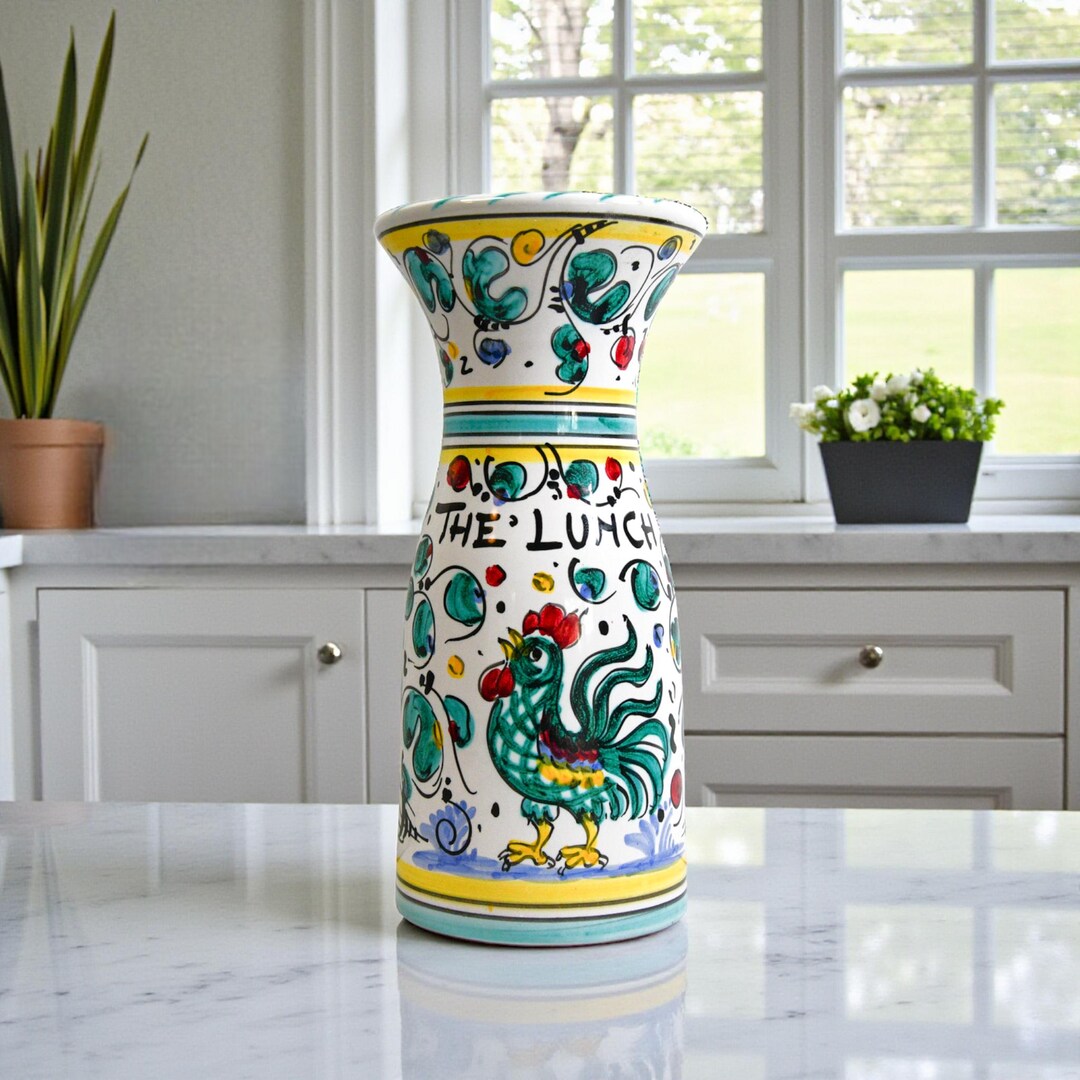 Italian Deruta Rooster Vase Hand Painted Pottery Made in Italy Vintage ...
