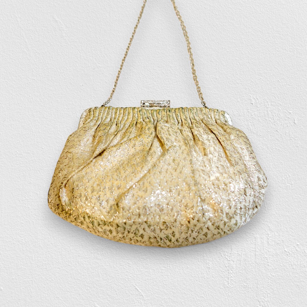 Vintage Metallic Silver Thread Fabric Pouch Purse, Mid Century Evening ...