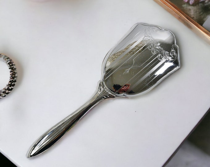 Vintage Hand Mirror | Art Deco Metal Vanity Mirror - Etsy