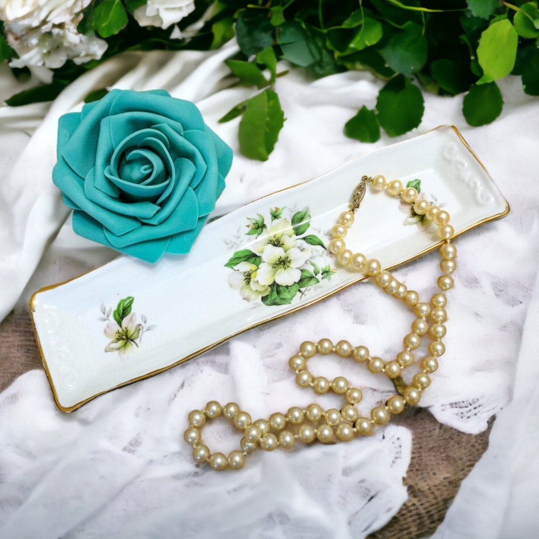 Vintage Mint Dish | Long Bone China Pin Tray | Ceramic Porcelain Floral ...