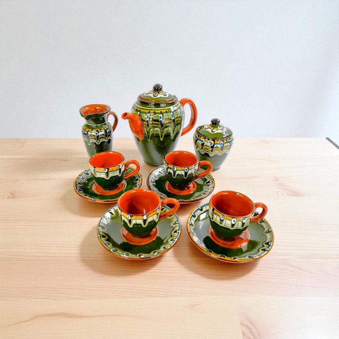 Vintage Troyan Pottery Tea Set – 1960s Bulgarian Redware With Peacock ...