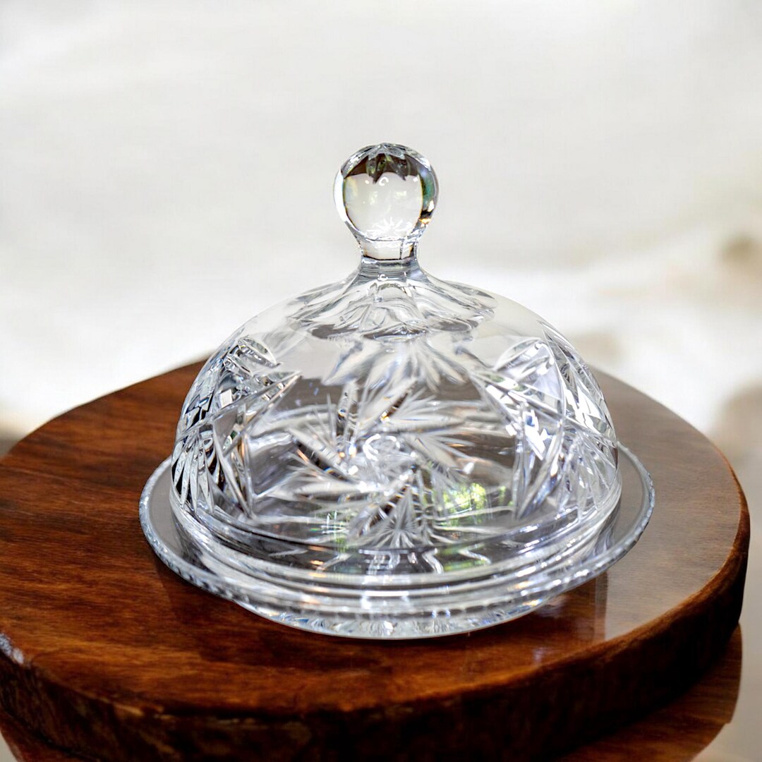 Pinwheel Crystal Butter Dish Vintage Glass Dome Food Cover Etched ...