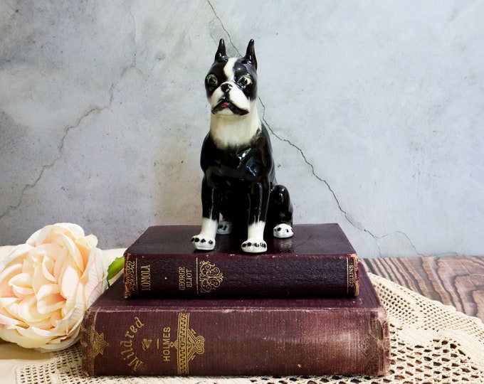 Vintage Boston Terrier Figurine | Hand Painted Bone China Porcelain Dog ...