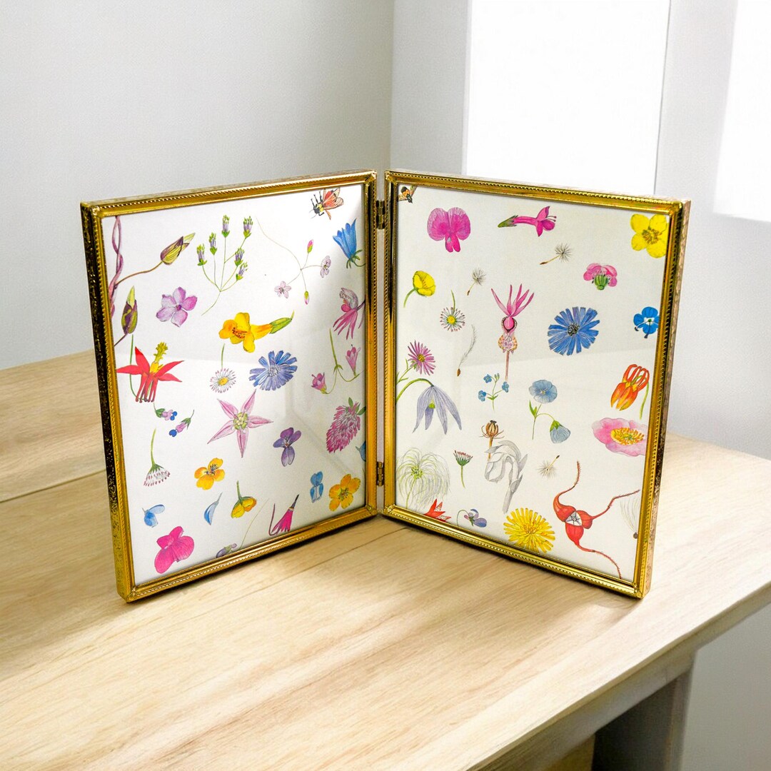 Vintage 8x10 Double Brass Picture Frame | MCM Folding Metal Photo Frame ...