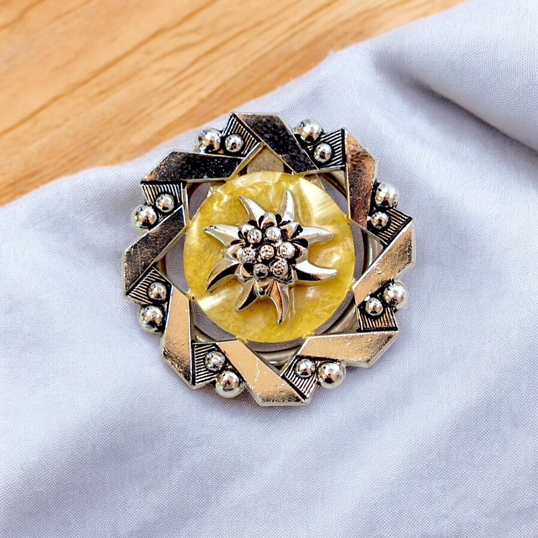 Vintage Silver Scarf Clip, Mid Century Celluloid Edelweiss Flower Scarf ...