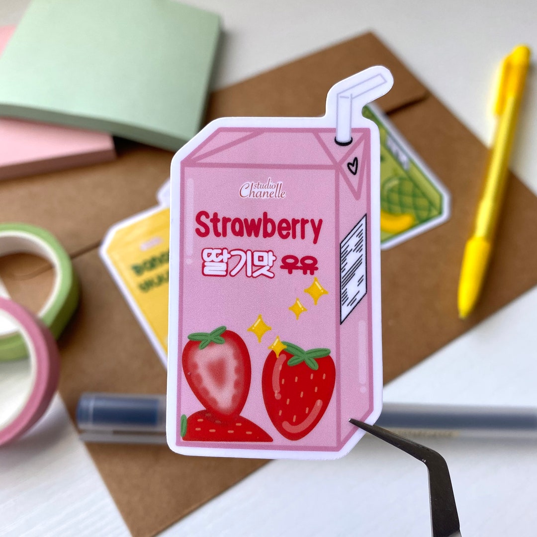 Individual Strawberry Milk Sticker, Korean Drink Sticker, Korean ...