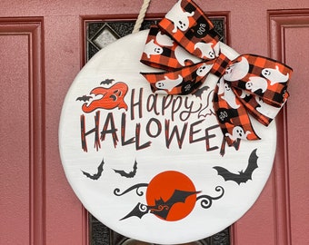 Happy Halloween Door Hanger Wooden Sign, Halloween Sign, Happy ...