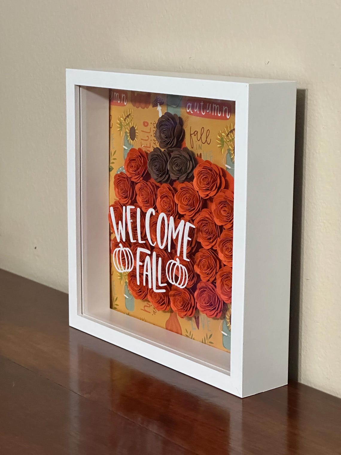 Pumpkin Shadow Box of Paper Flowers - Etsy