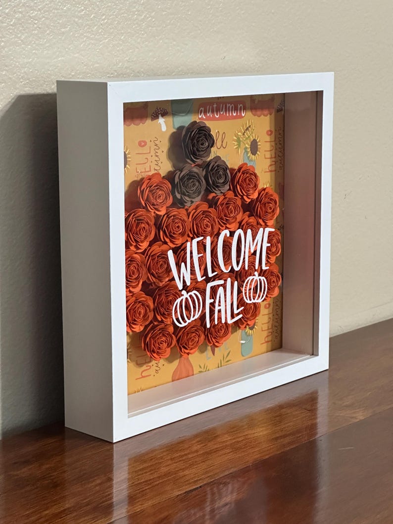 Pumpkin Shadow Box of Paper Flowers - Etsy