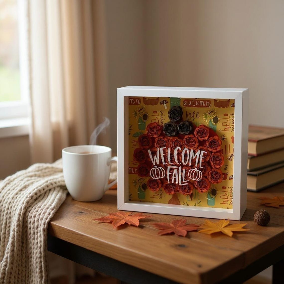 Pumpkin Shadow Box of Paper Flowers - Etsy