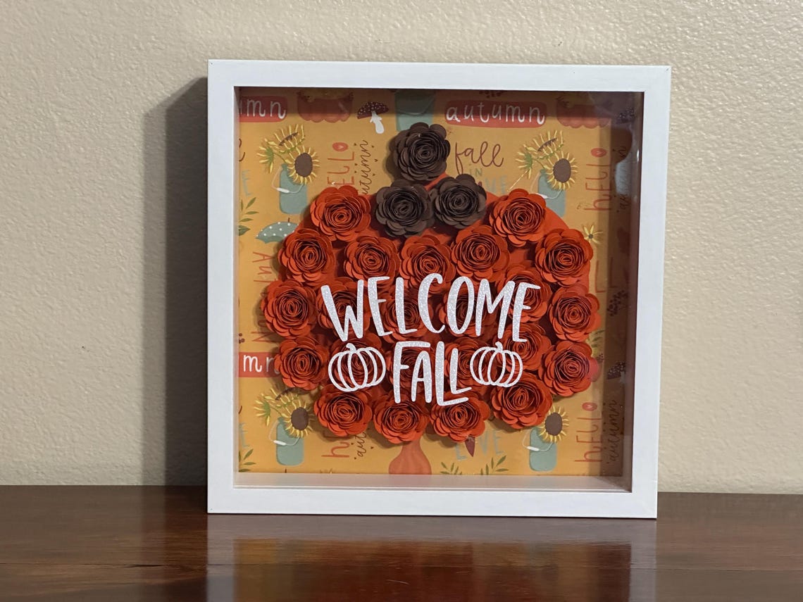 Pumpkin Shadow Box of Paper Flowers - Etsy