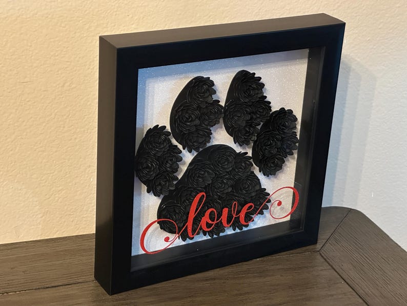 Black Paw Print Shadow Box of Flowers - Etsy