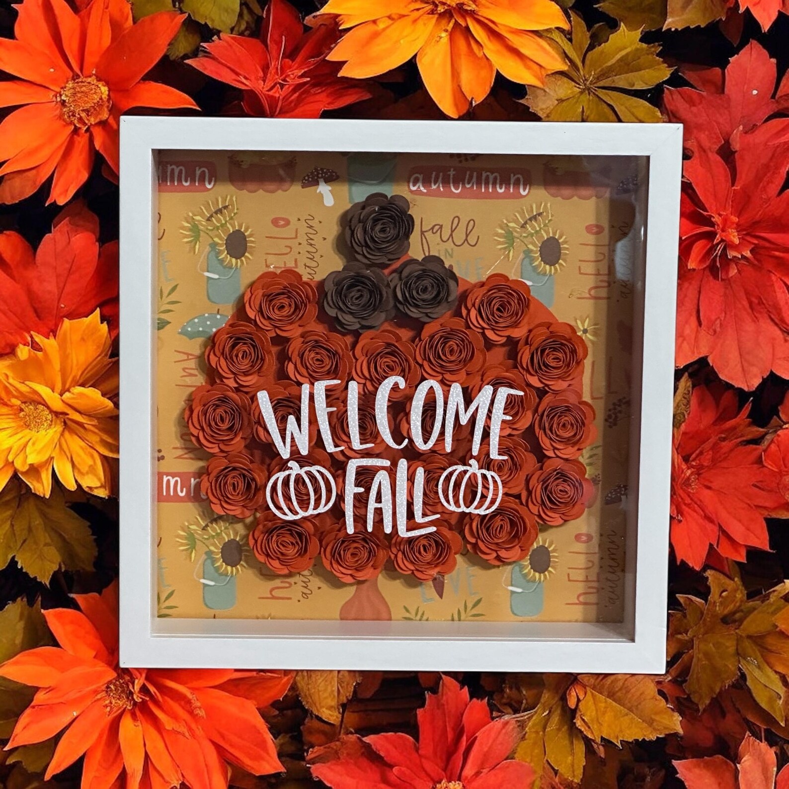Pumpkin Shadow Box of Paper Flowers - Etsy