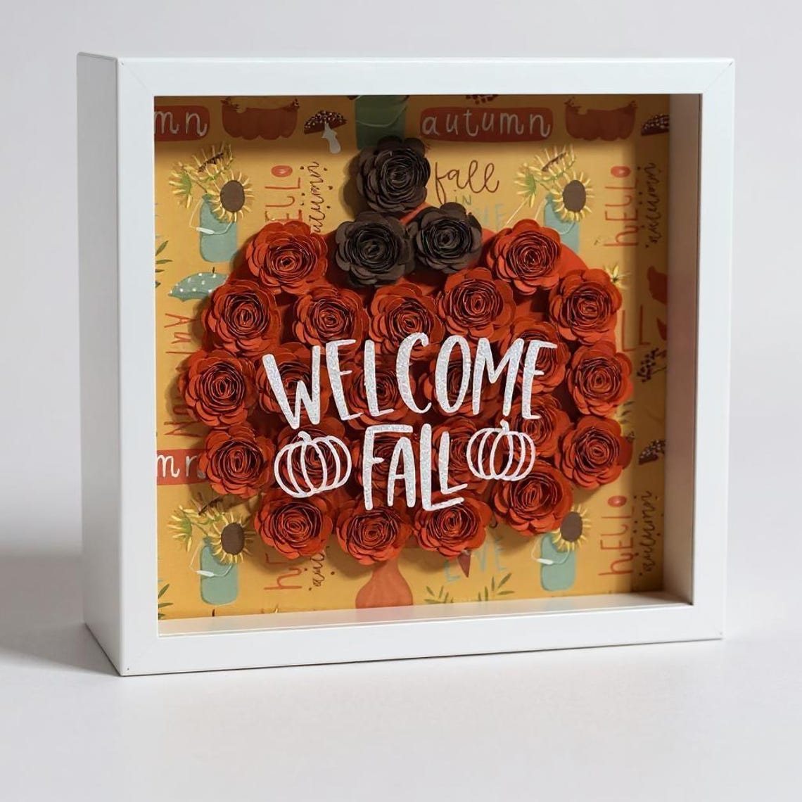 Pumpkin Shadow Box of Paper Flowers - Etsy