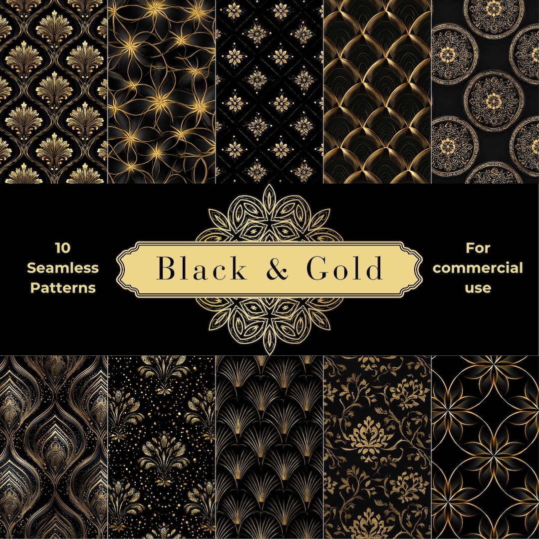 Luxury Black & Gold Patterns | Art Deco Seamless Designs (digital ...