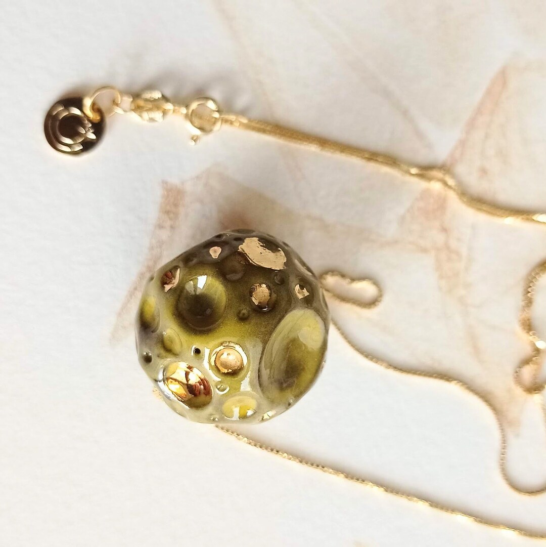 Green and Gold Meteorite Necklace. Gold Plated 925 Sterling Silver ...