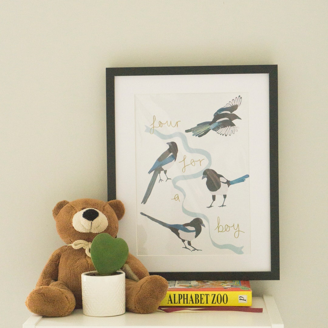 A4 | A5 Art Print - Four Magpies for a Boy, It's a Boy! Perfect Wall ...
