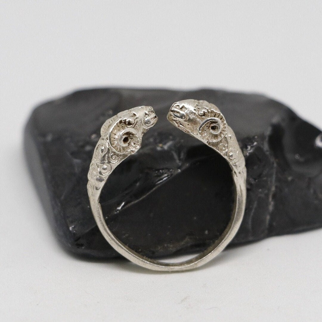 Silver Bronze Double Ram Head Ring Handmade 925 Sterling Silver Ring - Etsy
