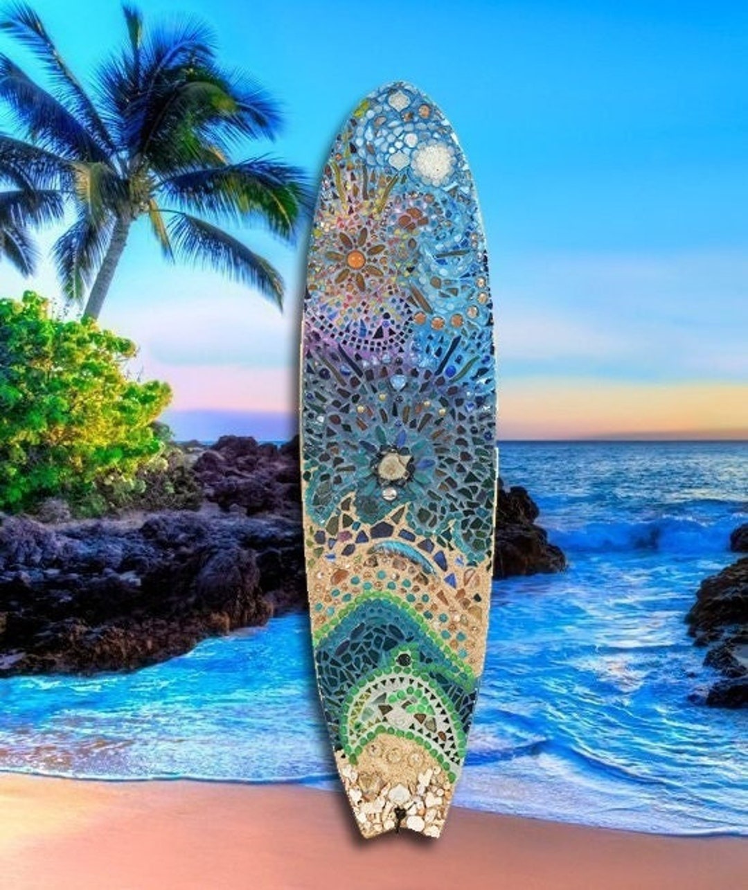 Ocean Temple Mosaic Surfboard - Etsy