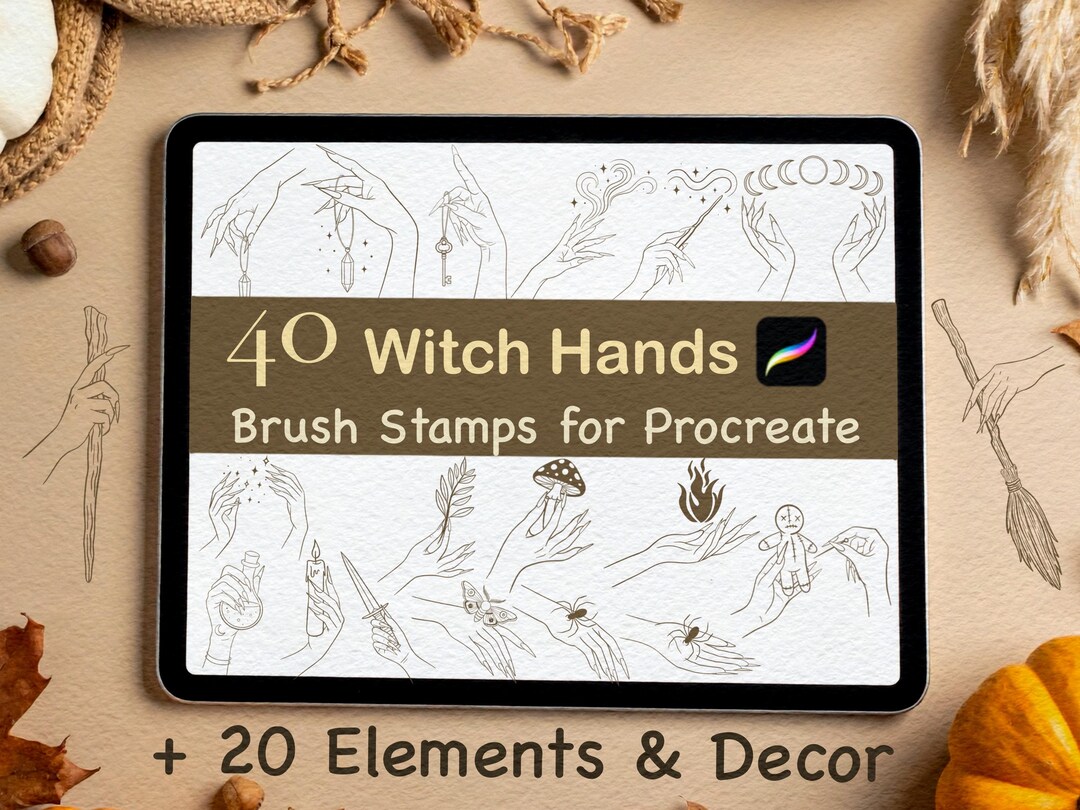Witch Hands Procreate Brush Stamps: Halloween Tattoo Flash Art (digital ...