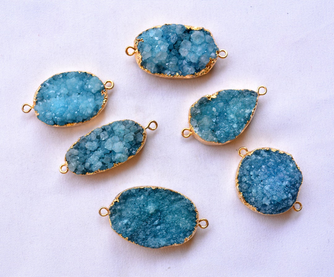 London Blue Topaz Color Druzy Connectors, Agate Connectors, Gold ...