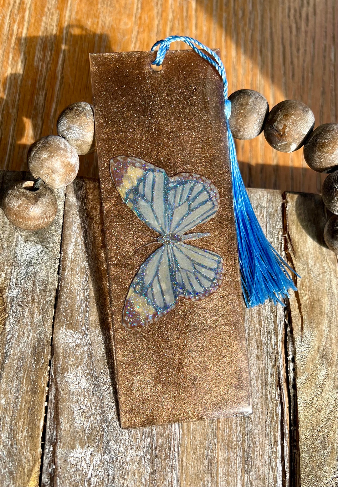 Blue Butterfly With Brown Background Bookmark - Etsy