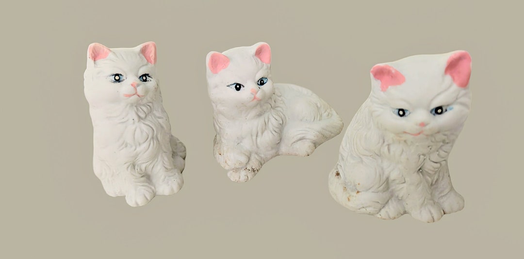 Vintage Bisque Trio of Persian Cats, White Persian Cats, Family of ...