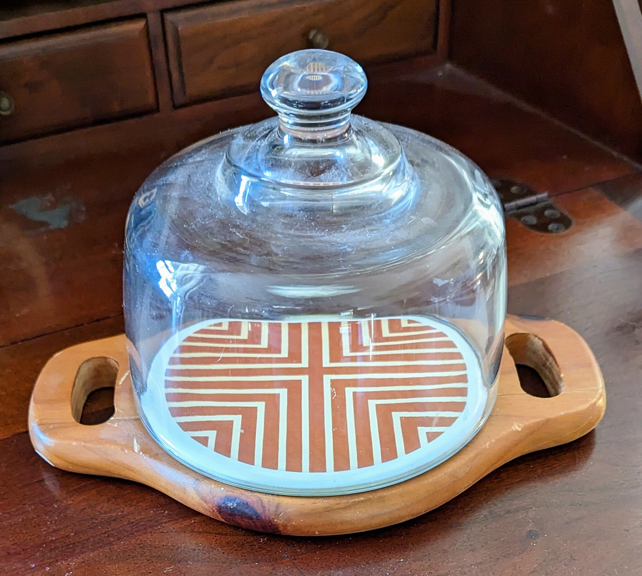 MCM Cheese Platter With Clear Glass Cloche. Lidded Serving Tray With ...