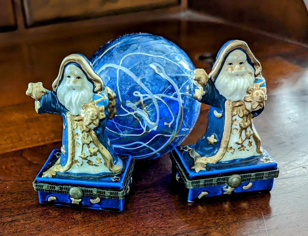 Two Vintage Hinged Wizard Trinket Box, Mage Figurine, Decorative Wizard ...