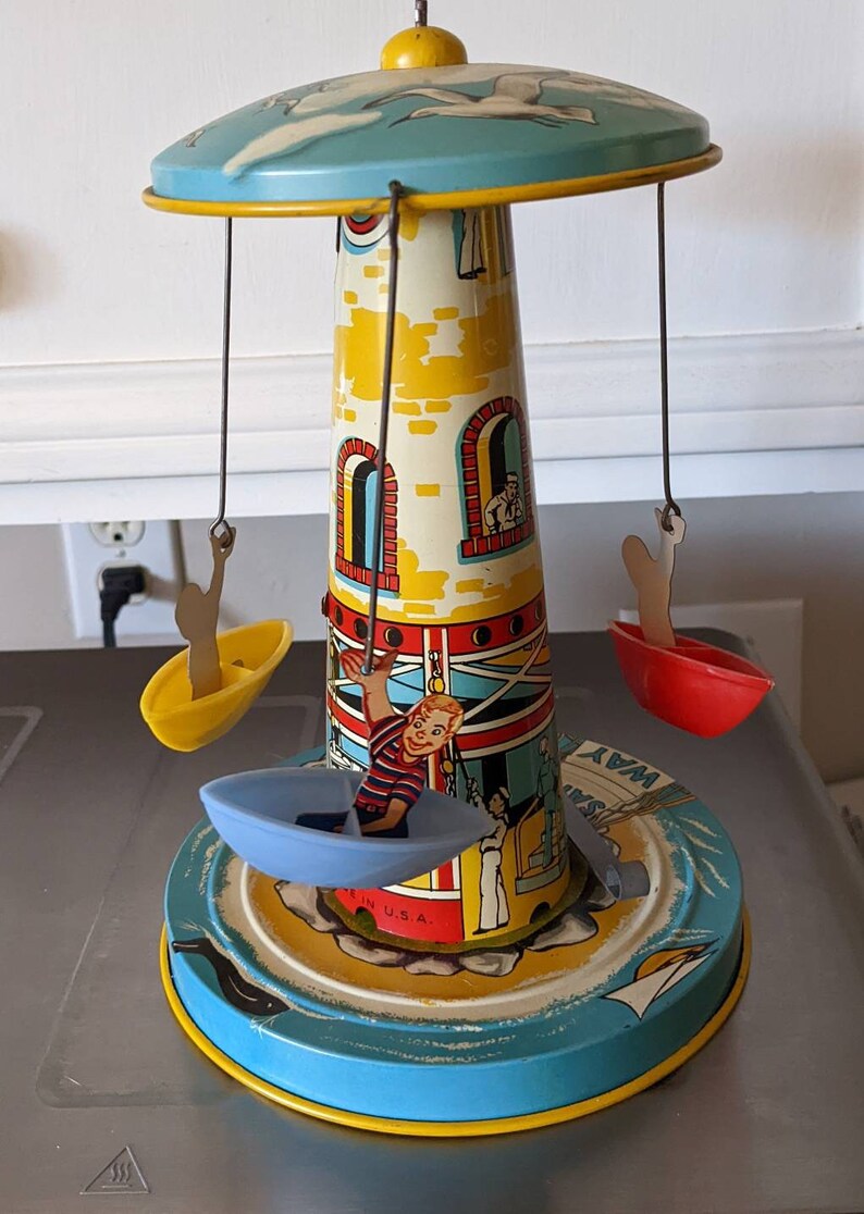 Vintage Tin Toy Boat Ride Carousel Unique Art Mfg. Co. Very - Etsy