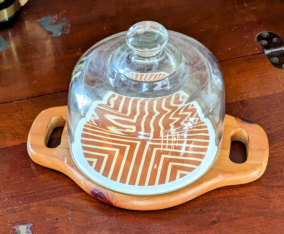 MCM Cheese Platter With Clear Glass Cloche. Lidded Serving Tray With ...