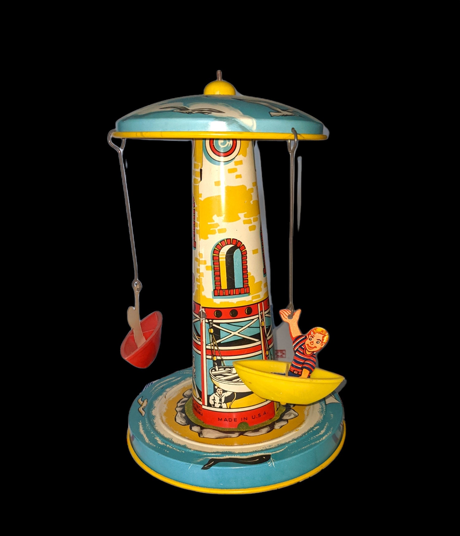 Vintage Tin Toy Boat Ride Carousel Unique Art Mfg. Co. Very - Etsy