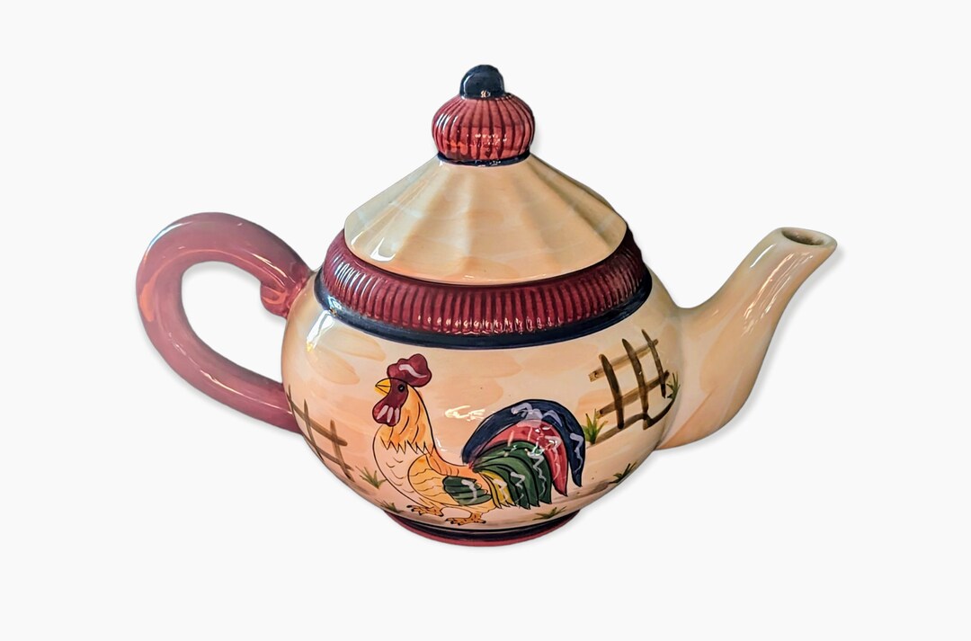 Vintage French Country Rooster Teapot, Handmade Rooster Teapot ...