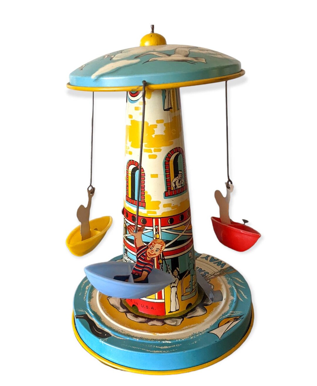 Vintage Tin Toy Boat Ride Carousel Unique Art Mfg. Co. Very - Etsy